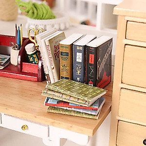 X Hot Popcorn Miniatures Dollhouse Books, 1:12 Scale Mini Books Library Bookshelf Fillers Mini House Accessories Wooden Mini Books Model Decoration for Doll House Decor 25PCS