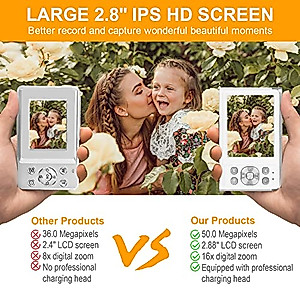 Digital Camera for Kids, Small Cameras for Teens, Portable Compact Camera for Photography, 1080P 50MP Autofocus Children Camera with 32GB SD Card, 2.88 Inch LCD Screen, 16x Digital Zoom (White)