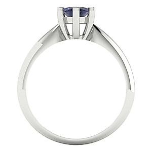 Clara Pucci 1.0 ct Marquise Cut Solitaire Simulated Blue Sapphire Engagement Bridal Promise Anniversary Ring 18K White Gold Size 9.75