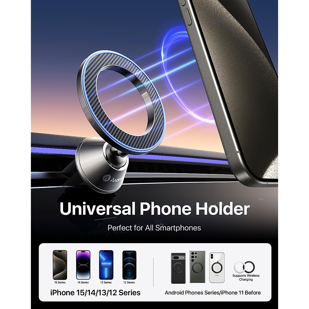 andobil for Magsafe Car Mount [Strongest Magnet, Easy Installation] All Metal Magnetic Cell Phone Holder Car, 360° Air Vent Car Phone Mount, Fits for iPhone 15 14 13 12 Pro Max Samsung S24 S23 Ultra