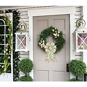 ALIBBON 2 Rolls 2.5" × 5 Yd Spring Magnolia Butterfly Wired Edge Ribbon Spring Flower Burlap Ribbons Lace Butterfly Ribbon Flaxen Ribbon for Spring Wreath DIY Crafting Gift Wrapping Party Decoration