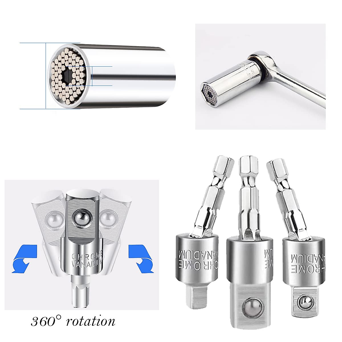 YENJO 26 PCS Flexible Drill Bit Extension Set with 2 PCS 105°Angle Drill Bit Extension, 1/2 3/8 1/4 inch Universal Socket Adapter & Drill Bit Holder & Universal Socket Grip & Screwdriver Bit Kit