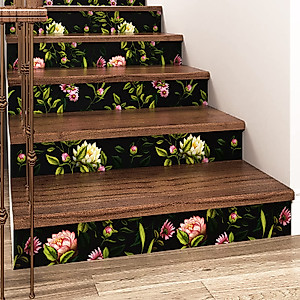 HotDecor 24"x118" Dark Floral Wallpaper Peel and Stick Pink Peony Wallpaper for Bathroom Wall Paper Waterproof Decorative Floral Contact Paper for Walls Cabinets Daisy Botanical Flower Wallpaper