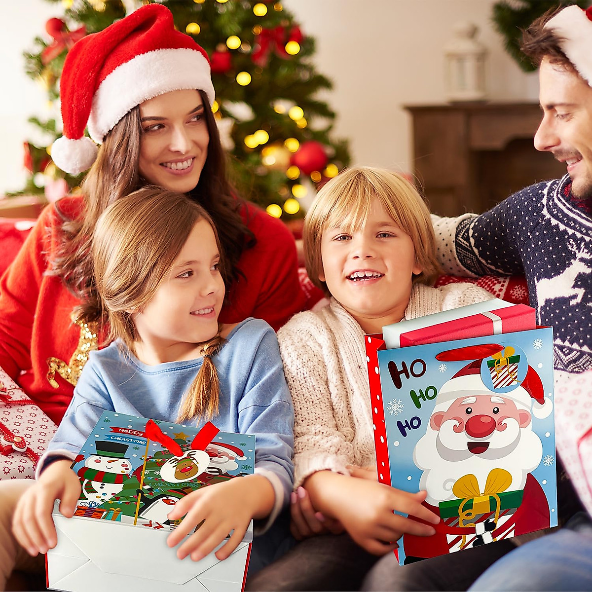 GITMIWS 12 Pack Christmas Gift Bags with Tissue Paper, 12.6'' Large Christmas Paper Gift Bags for Kids Gifts with Handles, Christmas Treat Tote Bags Xmas Gift Bags Christmas Party Favors Supplies