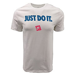 Nike Mens Just Do It Box Crewneck T-Shirt (Large, White/Blue Text (Nike Box))