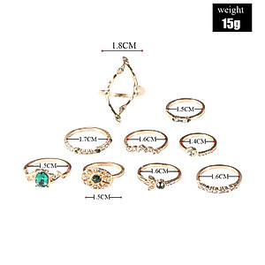 Aimimier 9 Pcs Bohemian Stackable Joint Knuckle Ring Set Vintage Emerald Crystal Finger Ring Gold Midi Ring Pack for Women