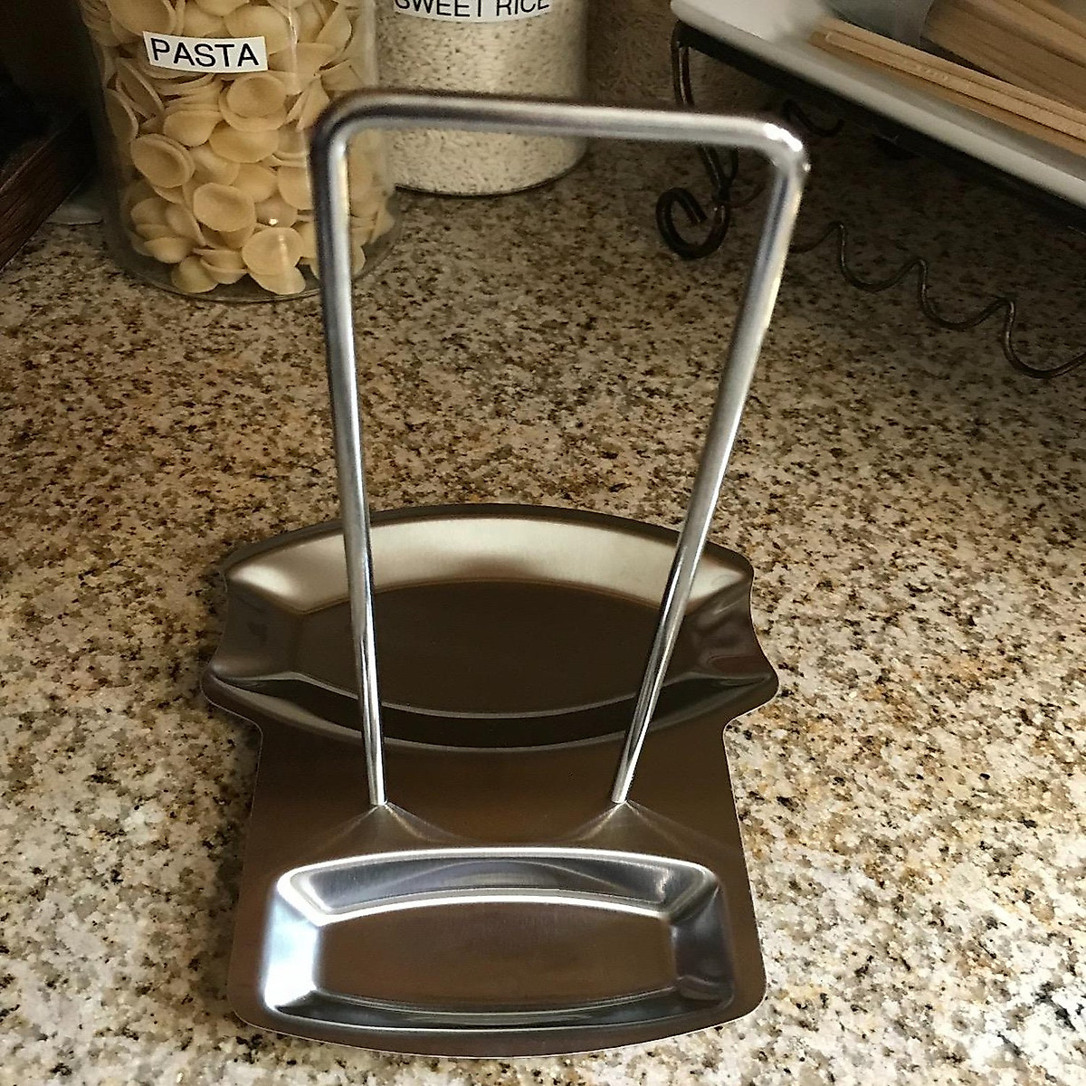 BBDOU Spoon Rest and Pot Lid Holder, Stainless Steel Pan Pot Cover Lid Rack Shelf Stand Holder Spoon Holder Utensil Rest Stove Organizer Storage Soup Spoon Rests Kitchen Tool