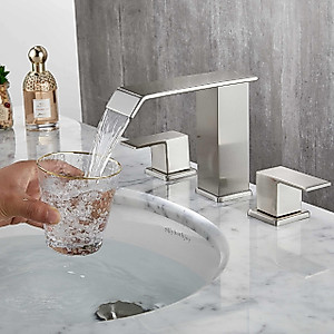 Skybathjoy Bathroom Faucet 3 Holes 8 Inch Two Handles Lavatory Vanity Sink Faucet Widespread Bathroom Sink Faucet, Waterfall Bathroom Sink Faucet with Pop up Drain&Supply Hoses