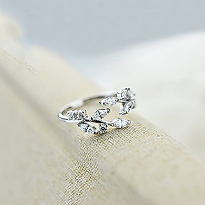 MIFYNN Double Leaf Wrap Rings for Women Dainty Zircon Rings Adjustable Hypoallergenic (leaf)