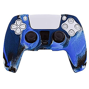 PS5 Controller Skin,Hikfly Silicone Cover for Sony PlayStation5 Controller Grip Skin Protector Faceplates Kits Video Games(2X Cover with 8 x Thumb Grips Caps)(CamoRed,CamoBlue)