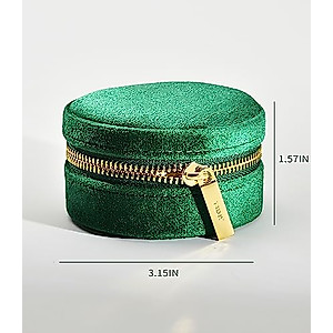 TAIMY Velvet Travel Jewelry Box, Round Small Travel Jewelry Case for Women Girls, Portable Mini Jewelry Travel Organizer Boxes for Rings Earrings Necklaces Bracelets(Dark Emerald)