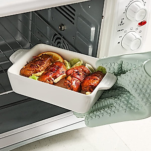 Sweejar Ceramic Baking Dish, Rectangular Small Baking Pan with Double Handles, 22OZ for Cooking, Brownie, Kitchen, 6.5 x 4.9 x 1.8 Inches(White)