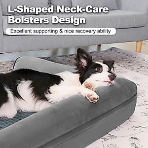Kudoggy Large Dog Bed, Orthopedic Dog Beds for Large Dogs, Dog Sofa Bed with L-Shaped Bolster, Memory Foam Dog Bed with Waterproof Liner and Washable Cover, 35"x26", Grey