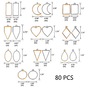 ALEXCRAFT Open Bezels for Resin, 80Pcs 2 Colors 10 Styles Hollow Frames Pendants Resin Jewelry Making Supplies Resin Necklace Pendant Mold