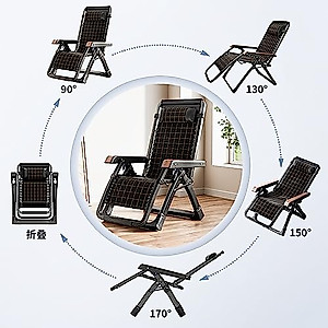 LXHLHWXF Zero Gravity Recliner，90°-170° Adjustable Backrest Folding Chair, Office Siesta Chair, Aluminum Alloy Square Tube Frame, Wood Grain Armrest Sun Loungers, Bearing 200KG(Color:Brown)