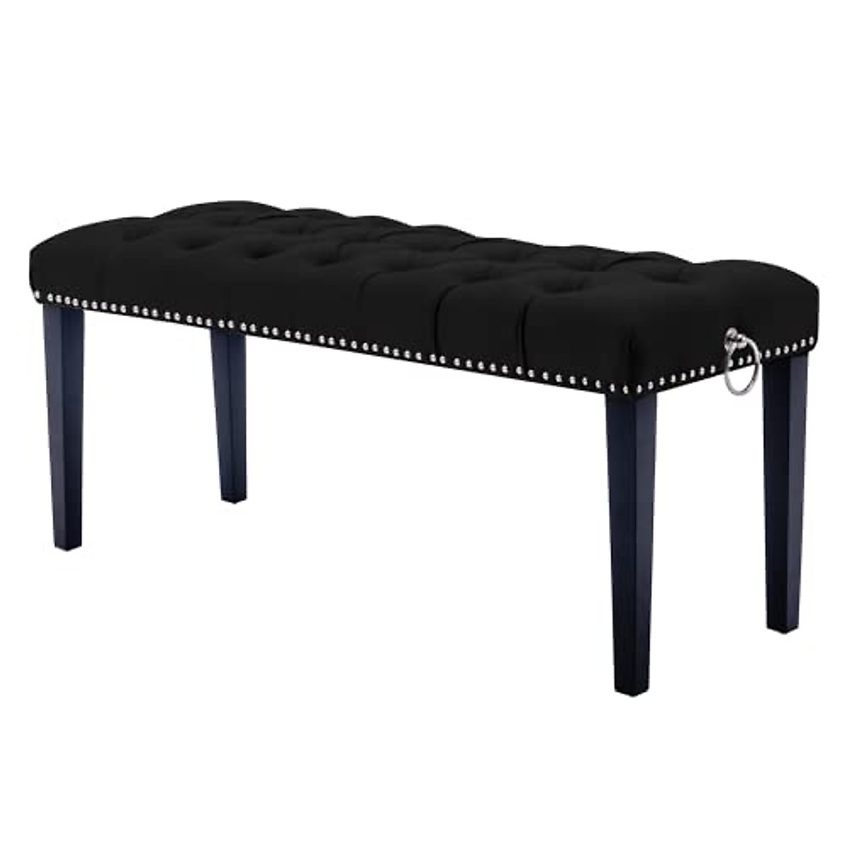 HEAH-YO Modern Velvet Tufted Bench, 18" Seat Height Upholstered Ottoman Dining Bench with Pull Rings, Nailhead Trim Footstool for Entryway Bedroom Kitchen Dining Table, Black