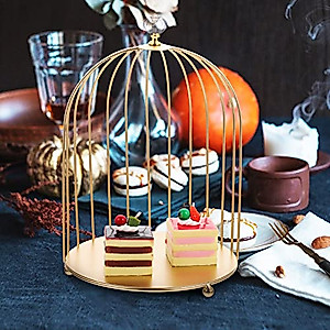 Hemoton Cupcake Stand Metal Bird Cage Makeup Organizer Cosmetic Rack Dessert Stand Necklace Earring Organizer Vanity Tray Perfume Lotion Bottle Shelf for Desk Organizer