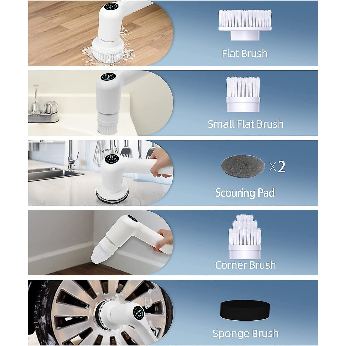 Electric Spin Scrubber,Power Scrubber Cleaning Brush,Handheld Shower Cleaner,Cordless Power Spinning Scrub Brush with 2 Rotating Speeds and 6 Replaceable Brush Heads for Bathroom,Tile, Tub, Kitchen