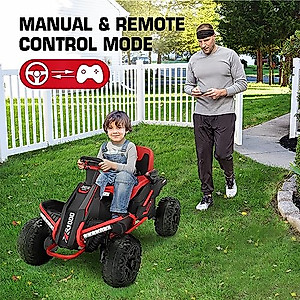 ANPABO 24V 4x4 Ride On Toy for Big Kids, 4x75W 4.5MPH Ride On Car w/Parent Remote, Wide Adjustable Seat, Headlights, Metal Frame, 4 Shock Absorbers, 4 Wheeler Quad for Kids 3-12, Red