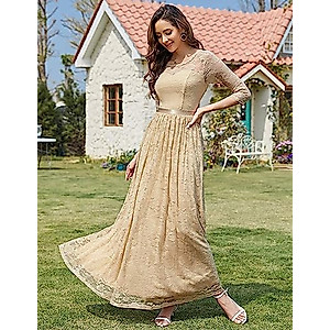 Wedtrend Champagne Bridesmaid Dresses for Wedding Party, Formal Gowns and Evening Party Dress, Floor Length Long Wedding Guest Dress Floral Lace Maxi Christmas Dress with Sleeves WTL20007Champagne3XL