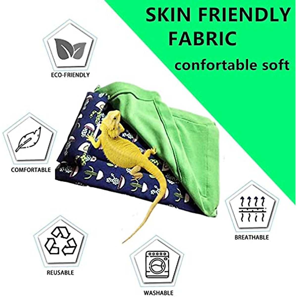 Bearded Dragon Bed with Pillow and Blanket, Reptile Accessories, Small Pet Animal Hide Habitat Shelter, Solf Fabric Warm Sleeping Bag with Cover for Bearded Dragon, Leopard Gecko, Lizard