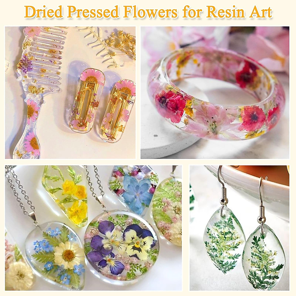 6 Sheets Dried Pressed Flowers for Crafts, Real Dried Florals and Leaves for Scrapbooking Resin Jewelry Molds Candle Soap Making Nail Art Makeup