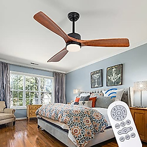 VACILL 52 inch Wood Ceiling Fans with Lights and Remote 120V,DC Motor,Indoor Outdoor Noiseless Reversible Ceiling Fan,6 Speed Levels,LED Dimmable,Color Mahogany