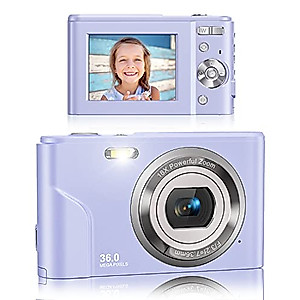 Digital Camera, Lecran FHD 1080P 36.0 Mega Pixels Vlogging Camera with 16X Digital Zoom, LCD Screen, Compact Portable Mini Cameras for Students, Teens, Kids (Purple)