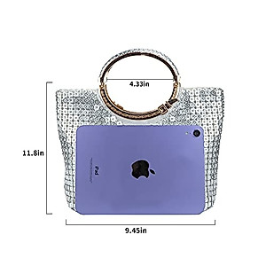 GripIt Designer Handbags Sequin Tote Bag with Rhinestone Wristlet Sparkly Purse Crystal Bag for Women Trendy Formal Evening Bag,Silver