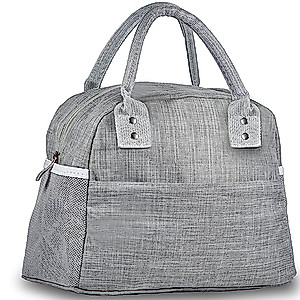 Lunch Bag for Women Men Insulated Reusable Lunch Box Tote Bag, Leakproof Cooler Cute Lunch Box Handbags for Office Work, Home, Picnic Beach or Travel - Grey