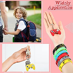 36 Pieces Video Game Party Favors Set Include Gamer Party Favor Bags with Drawstring Silicone Bracelets Wristbands Game Controller Keychains for Boys Girls Gaming Birthday Party Supplies Decorations