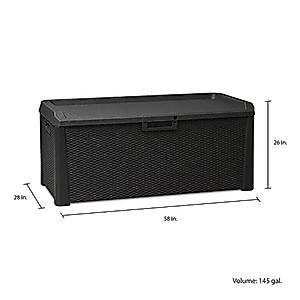 Toomax Z156RD97 Santorini Plus Lockable Deck Storage Box Bench for Cushioned Outdoor Pool Patio Garden Furniture & Indoor Toy Bin Container, 145 Gallon (Anthracite)