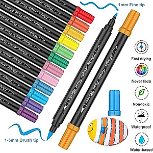 XPaoFey 38 Dual-tip Acrylic Paint Markers with Brush & Fine Tips, Acrylic Paint Pens for Rock Painting, Ceramic, Stone, Glass, Plastic, Wood, Calligraphy, Canvas & DIY Craft Art Supplies