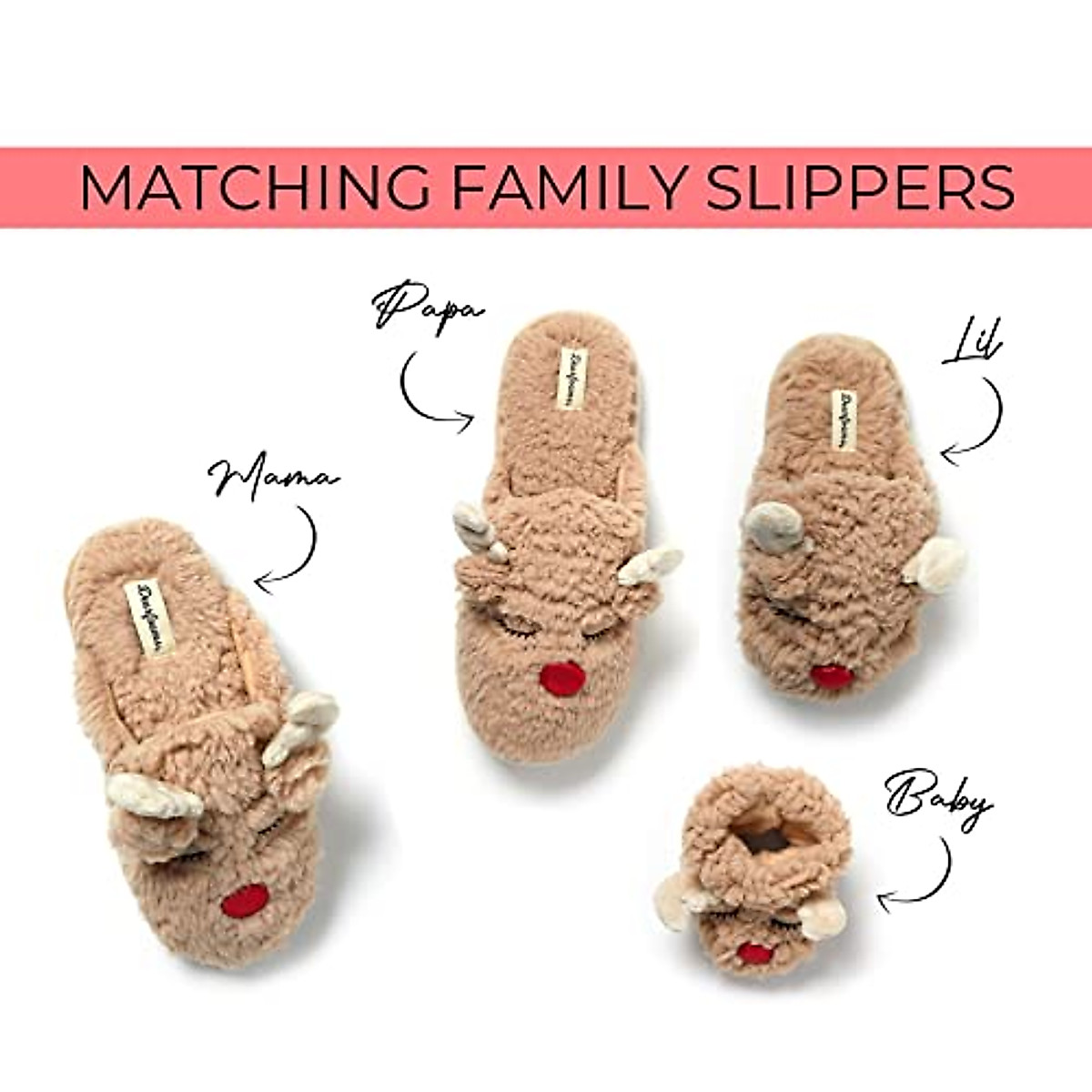 Dearfoams Matching Family Holiday Christmas Reindeer & Turkey Scuff Slipper, Baby Reindeer, US 0-3 Unisex Infant
