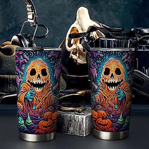 ORCAE 20oz Halloween Pumpkin Ghost Tumbler, Boo Boo Ghost, Trick or Treat, Halloween Gifts, Coffee Thermos, Stainless Steel Double Wall Vacuum Insulated Coffee Mug, Travel Cup with Lid - A
