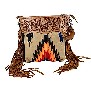 American Darling ADBGZ422A Tan Multi Colored Aztec Purse with Tooled Leather