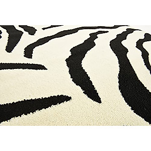 Unique Loom Wildlife Collection Animal Inspired with Zebra Design Area Rug, 4 ft x 4 ft, Ivory/Black