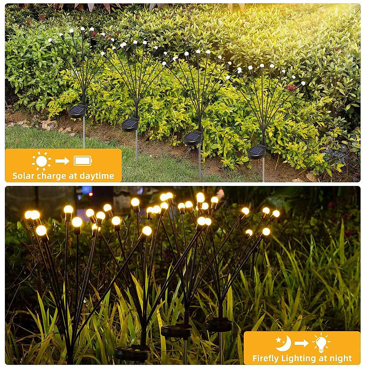 Solar Lights Outdoor, 4Pack Solar Firefly Lights for Outdoor Christmas Decorations, Solar Garden Lights Outdoor Waterproof, Outdoor Solar Lights for Yard, Swaying Outdoor Lights for Patio Decorations
