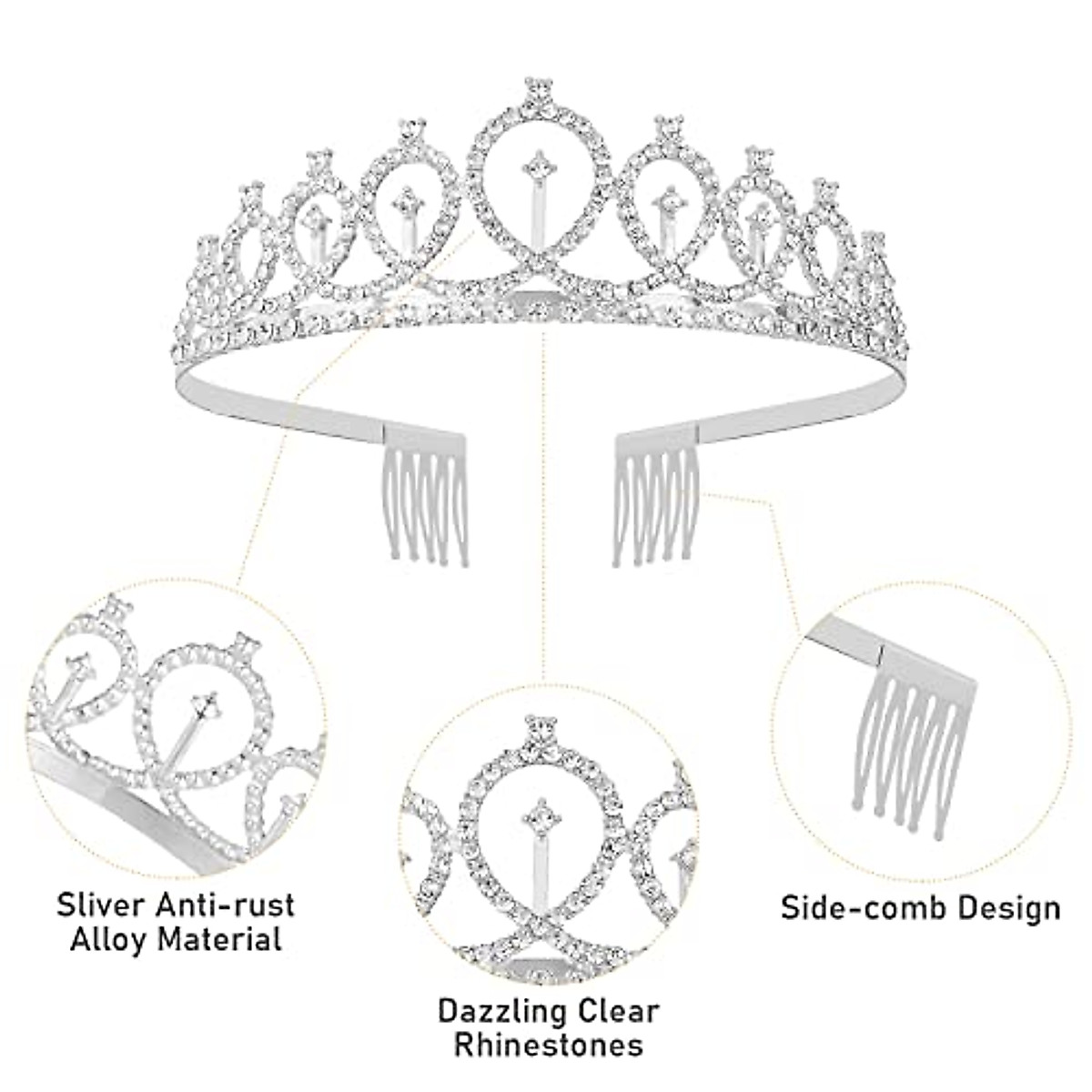 Sibba Diadems Tiaras Crown Princess Crystal Rhinestone Silver Crown Bride Wedding Headband Girls Queen Hair Accessories for Women Women Gifts Decoration Birthday Prom Holiday Costume Party Celebration