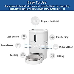 EdgeAnt Automatic Pet Feeders for Cats and Dogs, Dry Food Dispenser with Desiccant Bag, 3L Timed Cat Feeder, 304 Stainless Steel Bowl, 10s Voice Recorder, Compatible for Freeze-Dried Pet Food