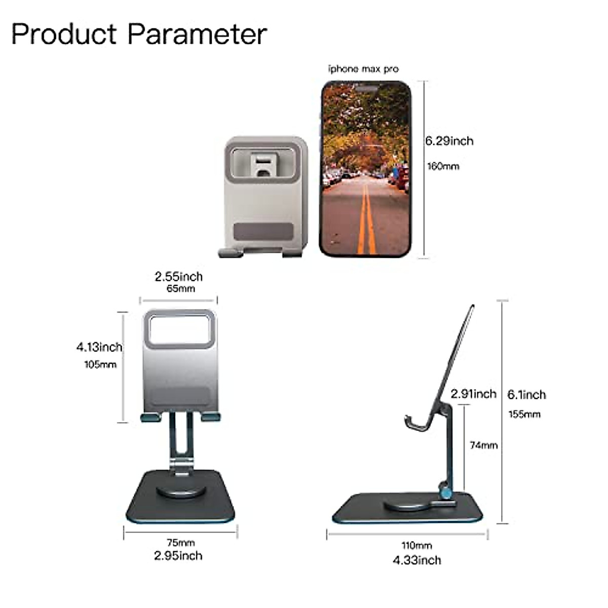 Cell Phone Stand 360° Rotation Phone stand Height Adjustable Cell phone Holder for Desk Foldable Aluminum Desktop Compatible with All Mobile Phones, iPhone 14,iPad,Tablet 4-12-Desk Accessories