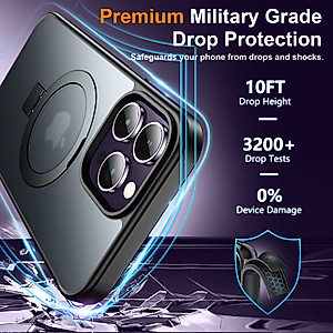 SPIDERCASE Magnetic for iPhone 14 Pro Max Phone Case,Built-in Invisible Stand [Compatible for Magsafe] Military Grade Shockproof [2 Pack Tempered Glass Screen Protector] Translucent Matte Case,Black