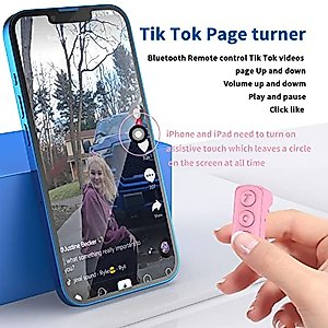 SOFAMIRI TIK Tok Bluetooth Remote Control Page Turner TikTok Kindle App Remote Scrolling Ring clicker for iPhone iPad Camera Remote Shutter Selfie Button (Pink)