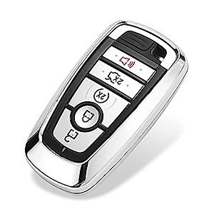 Royalfox(TM) 3 4 5 Buttons 3D Bling keyless Entry Remote Smart Key Fob case Cover for 2017 2018 2019 2020 2021 2022 Ford Mustang Explorer Edge Fusion F150 F250 F350 F450 F550 (Silver)