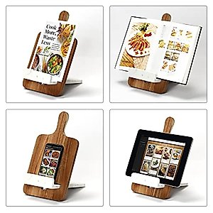 EVERBBKING Cookbook Stand，Acacia Wood Cutting Board Style Cookbook Holder for Kitchen Counter Adjustable iPad Tablet Recipe Book Stand with Marble Base