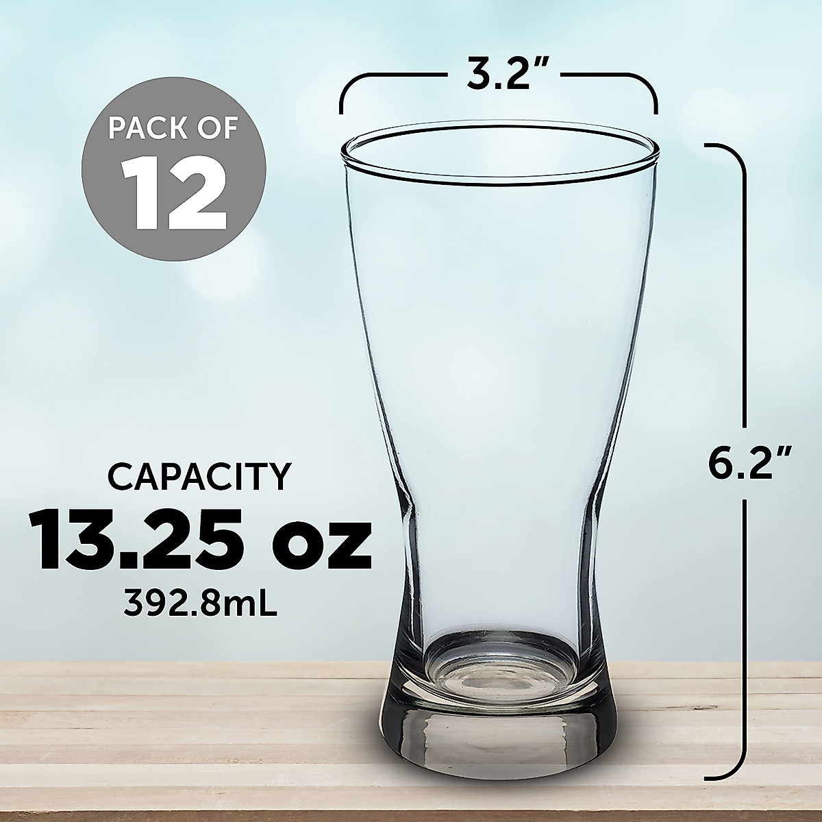 DISCOUNT PROMOS Pilsner Glasses 13.25 oz. Set of 12, Bulk Pack - Made in the USA, Perfect for Hotels, Restaurants, Bars and Even Party Favors - Clear