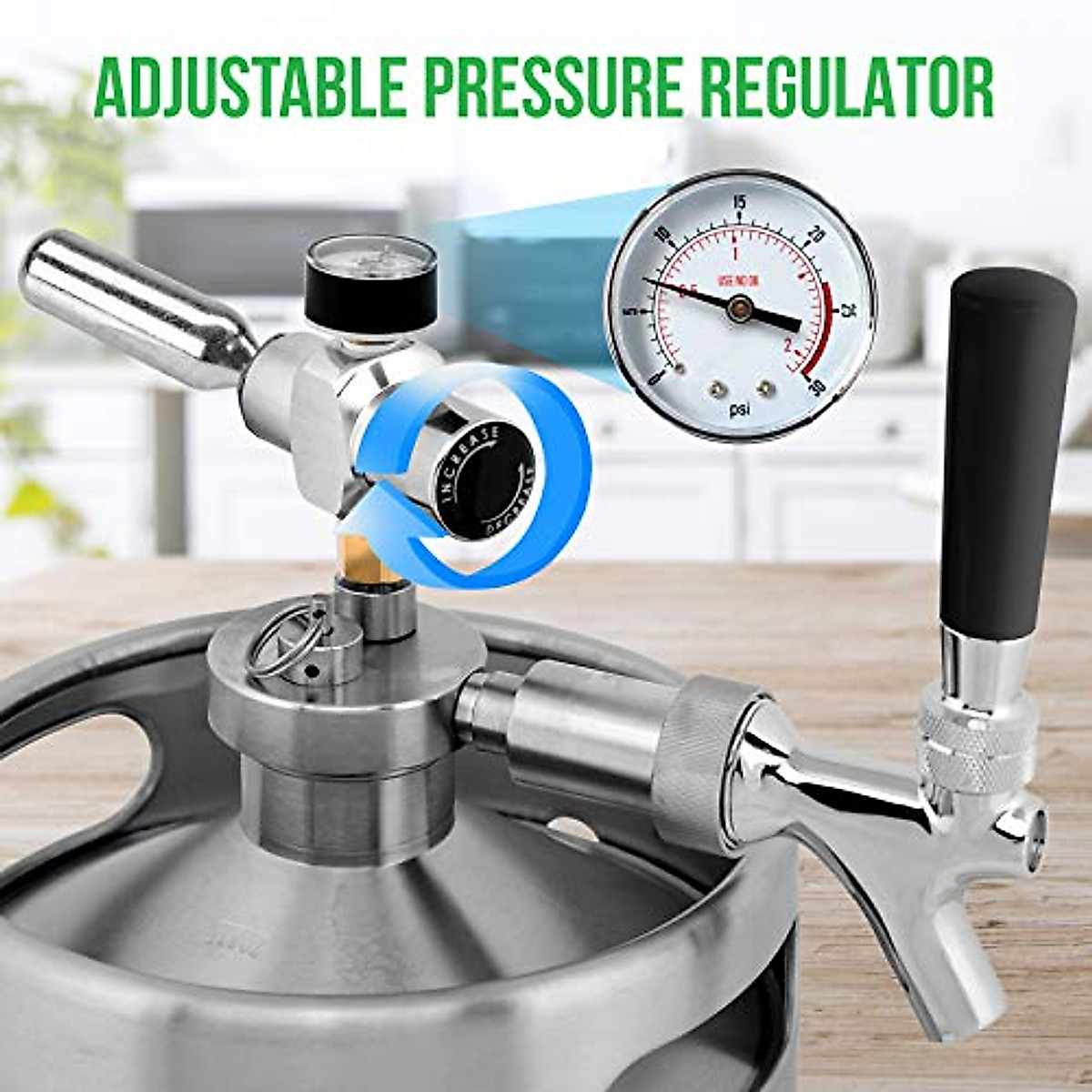 NutriChef Pressurized Growler Tap System, 128oz Double-Walled Stainless Steel Mini Keg Dispenser Portable Kegerator Kit, Co2 Pressure Regulator Keeps Carbonation for Craft Beer, Draft and Homebrew