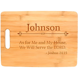 Customized Family Name Serve the Lord Christian Faith Personalized Decorative Wood Cutting Board Rectangle
