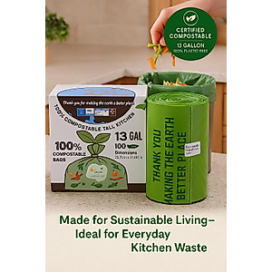 Cacus 100% Compostable Trash Bags, 13 Gallon/49.2L, 80 Count, Heavy Duty 0.90 Mils Thickness, Tall Kitchen Trash Bags, Food Waste Bags, US BPI ASTM D6400 and Europe OK Compost Home Certified