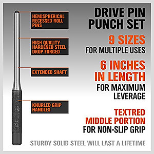 9 Pieces Roll Pin Punch Set, HORUSDY Removing Repair Tool with Holder for Automotive, Watch Repair,Jewelry and Craft